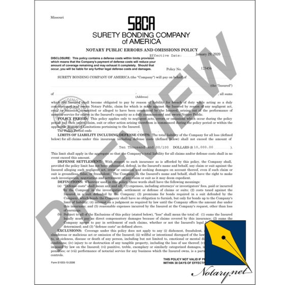 Missouri Notary Bond + Free E&O Insurance » Notary.net